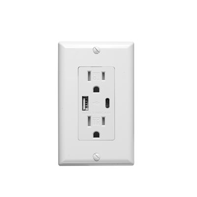 RECEPTACLE/1-USB/1-TYPE-C/4.8A/WH DUPLEX SUNLITE